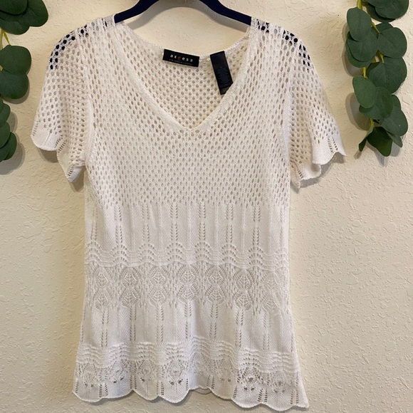Axcess | Tops | Vintage 9s Cottagecore White Crochet Knit Top | Poshmark